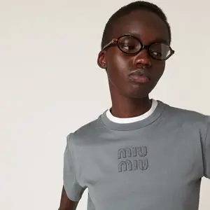 Miu Miu Logo T-Shirt - Iron Gray | Editorialist